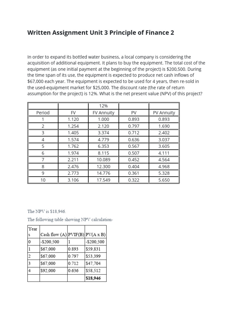 Net Present Value Calculation for Equipment | PDF | Finance & Money ...