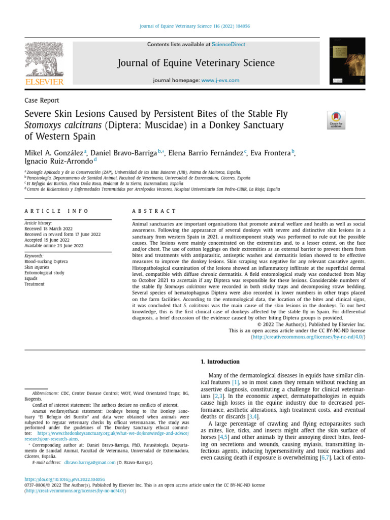 Stable Fly Bites Cause Skin Lesions in Donkeys | PDF | Manure | Fly