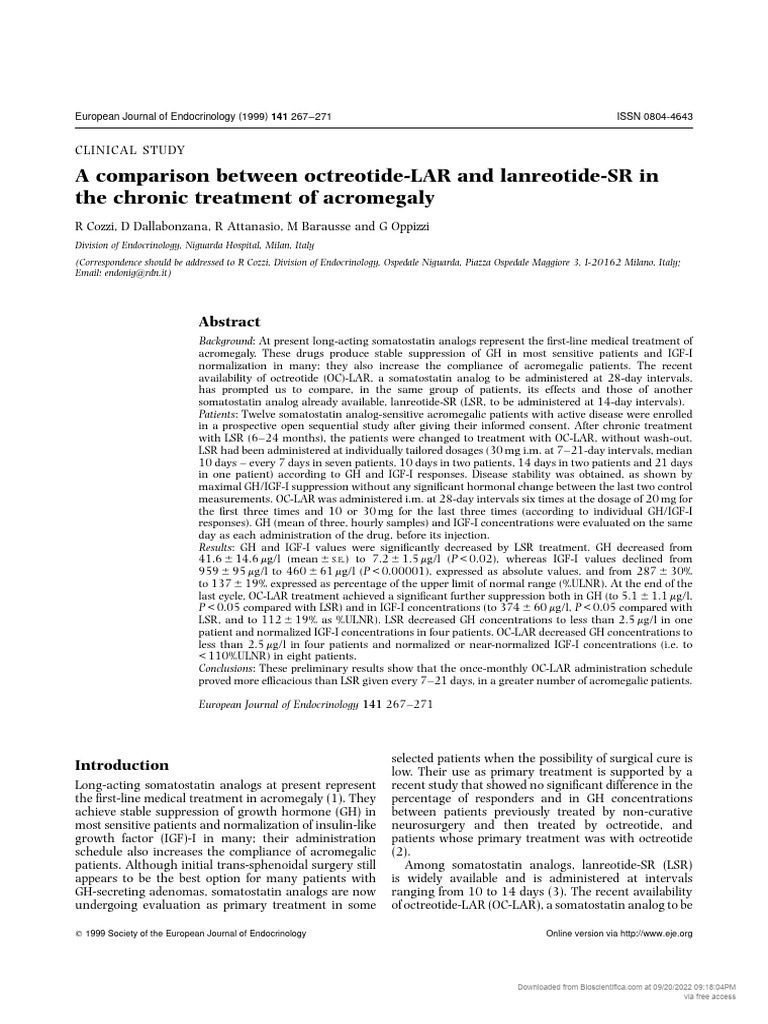 A Comparison Between octreotide-LAR and lanreotide-SR in The Chronic Treatment of Acromegaly ...