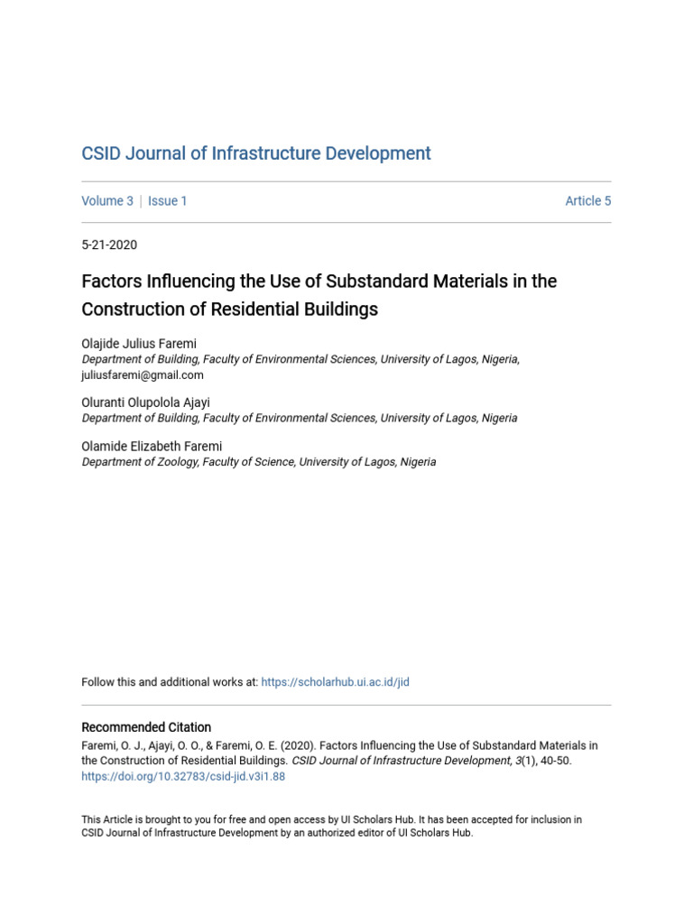 Factors Influencing The Use of Substandard Materials in The Const | PDF ...