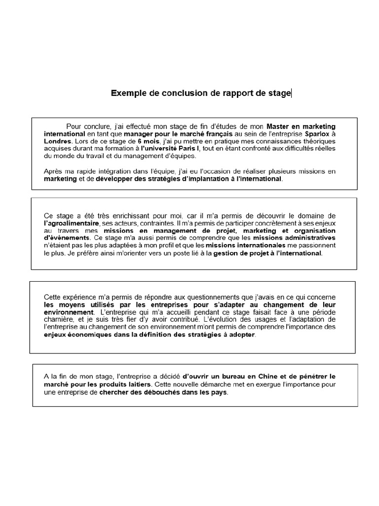 Exemple Conclusion Rapport de Stage 1 | PDF