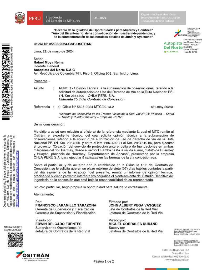 Oficio #05598-2024-GSF-OSITRAN | PDF