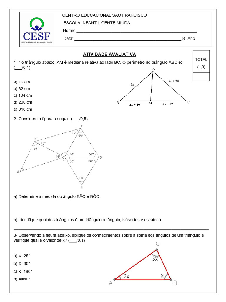 Atividade Avaliativa - 2º B | PDF | Triângulo | Geometria Euclidiana