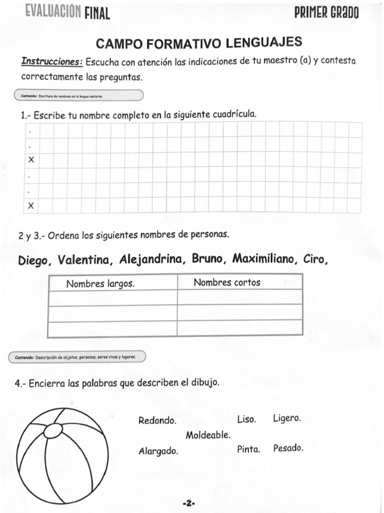 Examen Final PRIMER GRADO 1 | PDF