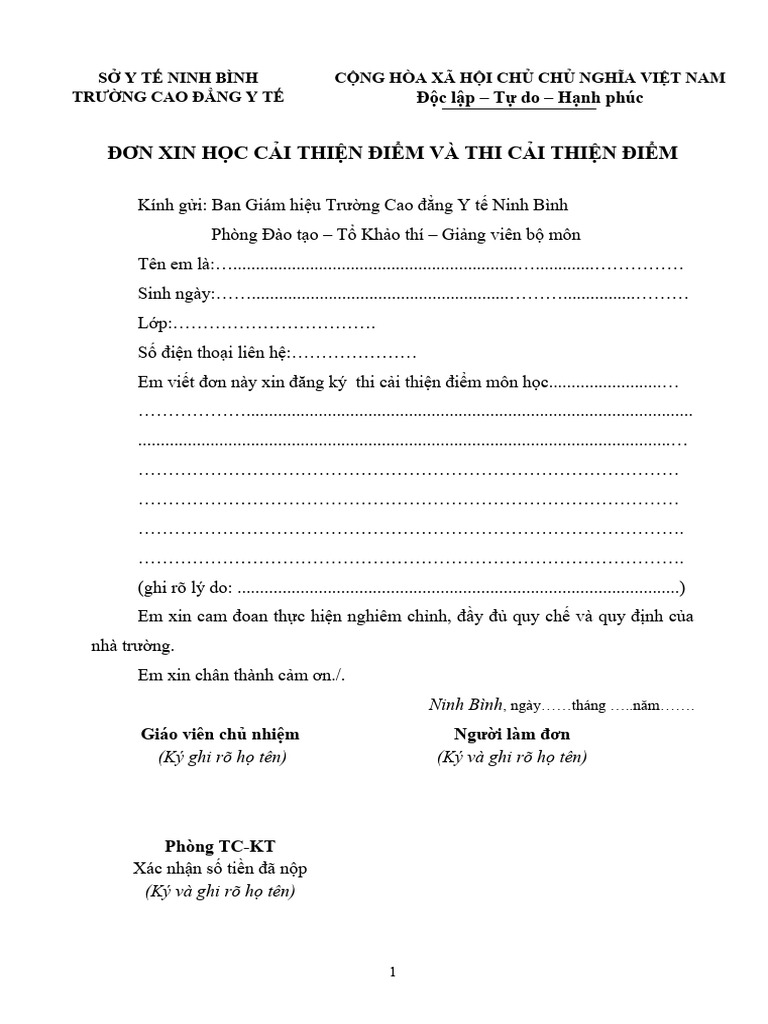 Mau Don Xin Hoc Thi Cai Thien 202401231050235861-2 | PDF
