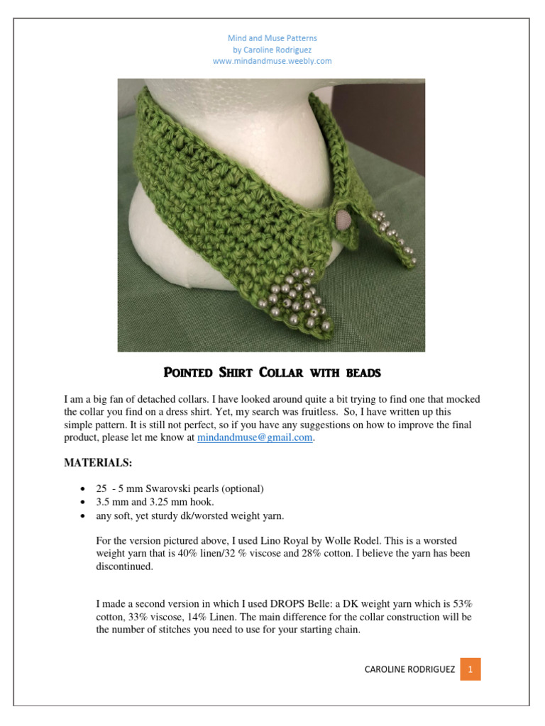 Pointed Collar With Beads Pattern | PDF | Crochet | Gauge (Knitting)