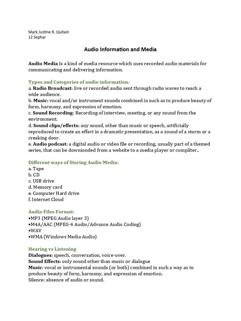 Types and Categories of Audio Information | PDF