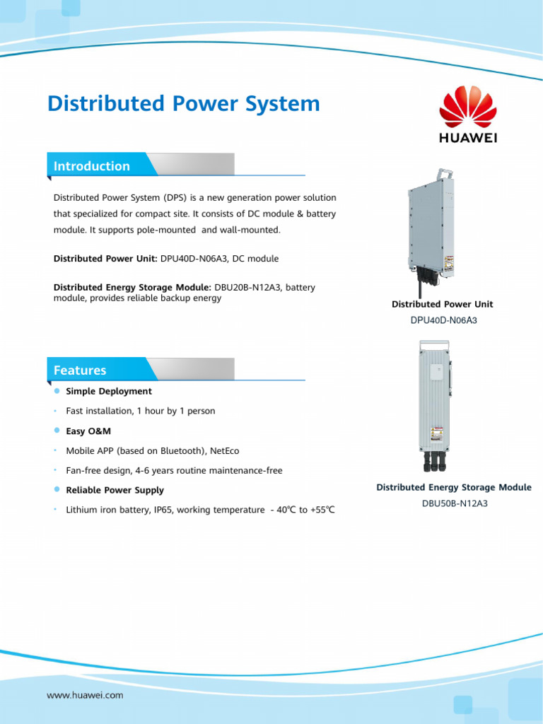 UPS For Smart Transformer Station - Distributed Power System Datasheet - DPU & DBU 2400Wh ...