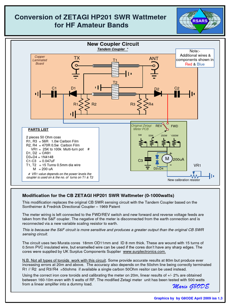 Zetagi Hp201 SWR Watt Meter Mod G8ode Iss 1 3 | PDF | Resistor ...