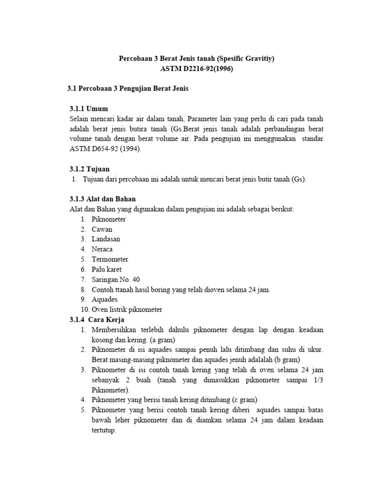 Percobaan 3 Berat Jenis Tanah | PDF