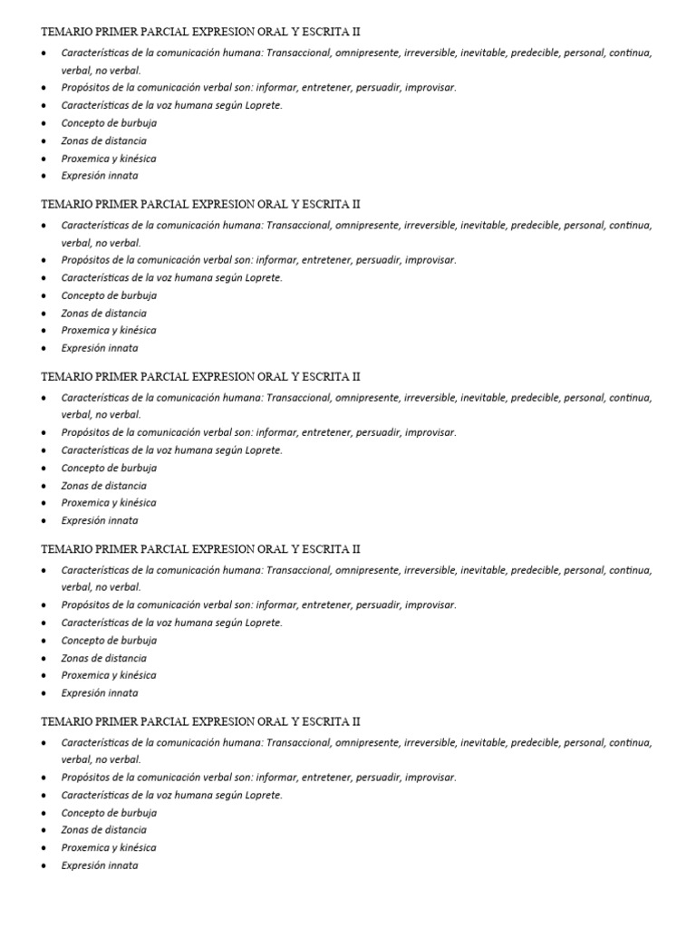 Temario Primer Parcial Expresion Oral y Escrita Ii | PDF