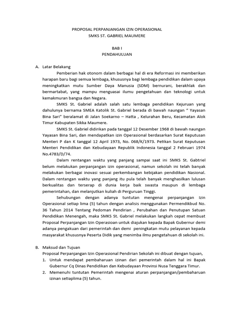 Proposal Perpanjangan Izin Operasional | PDF