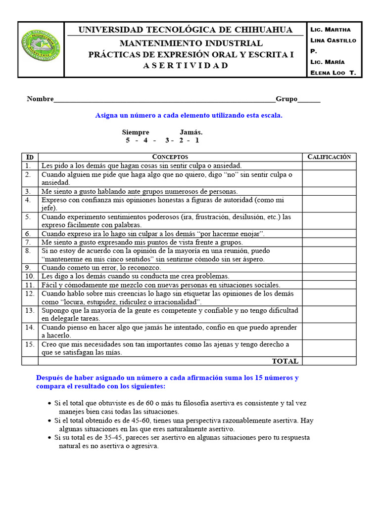 Práctica Eoei Asertividad | PDF | Conceptos psicologicos | Sicología