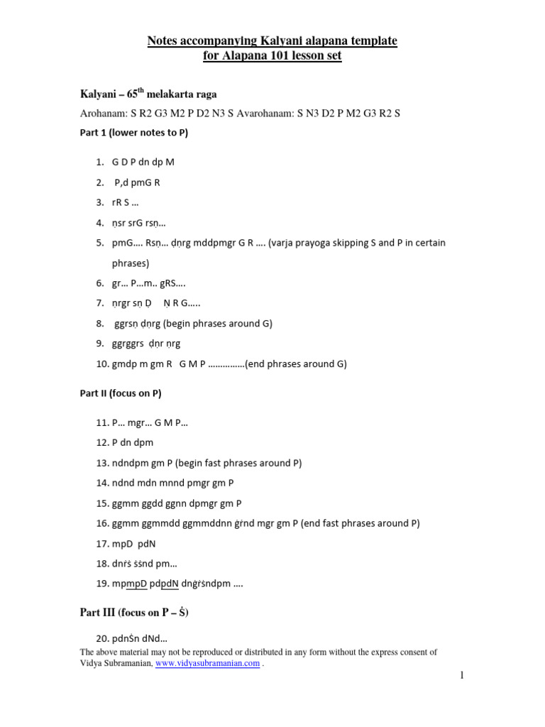 Kalyani Alapana Template 101 | PDF | Classical And Art Music Traditions