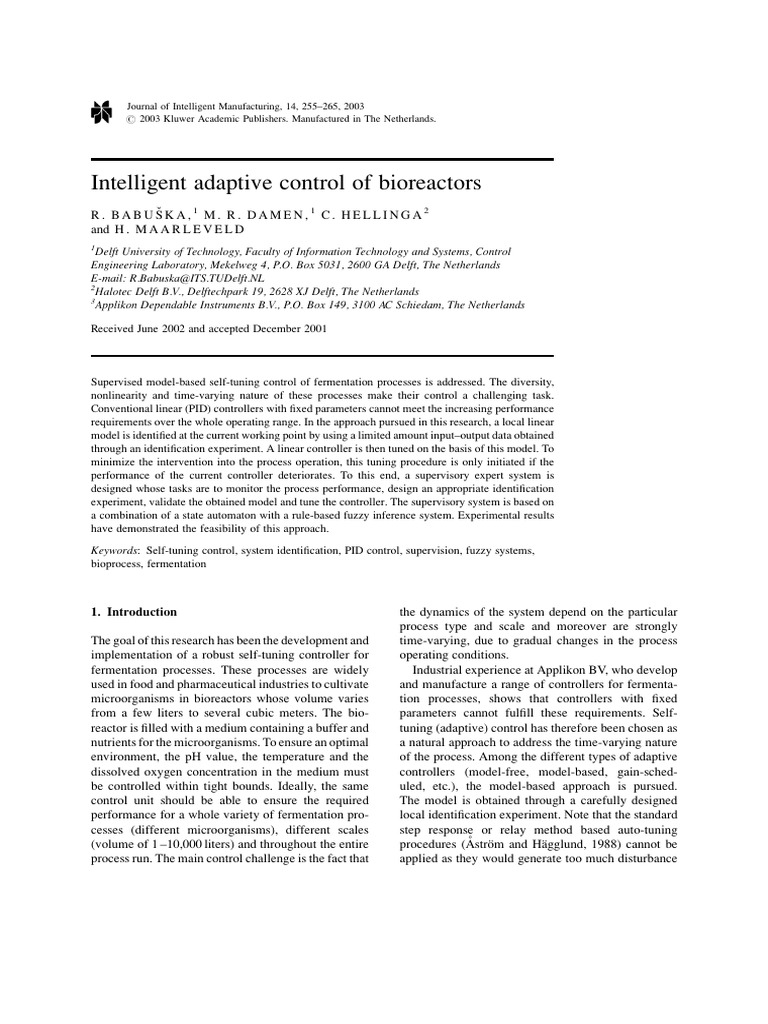 2003 - Intelligent Adaptive Control of Bioreactors | PDF | Control Theory | Applied Mathematics