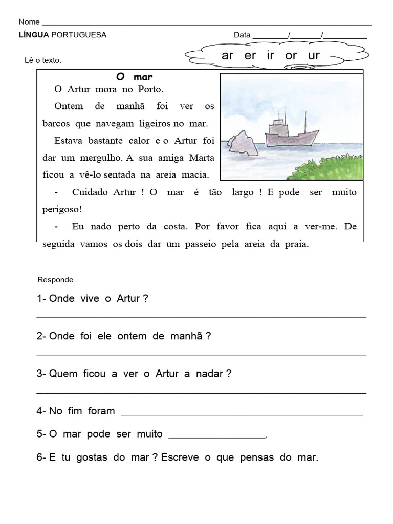 Ficha Portugues 1 Ano Casos de Leitura Ar Er Ir or Ur | PDF | Casa e Jardim