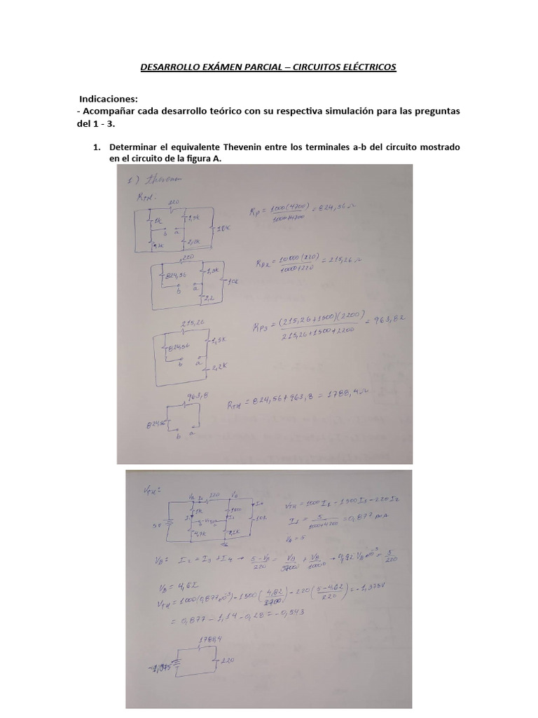 Exámen Parcial - Circuitos Eléctricos | PDF Exámen Parcial - Circuitos Eléctricos | PDF