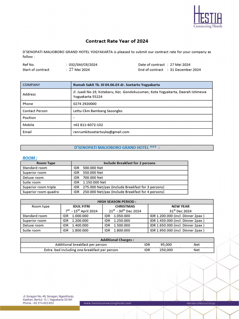 CONTRACT RATE Rumah Sakit Tk. III 04.06.03 Dr. Soetarto Yogyakarta | PDF
