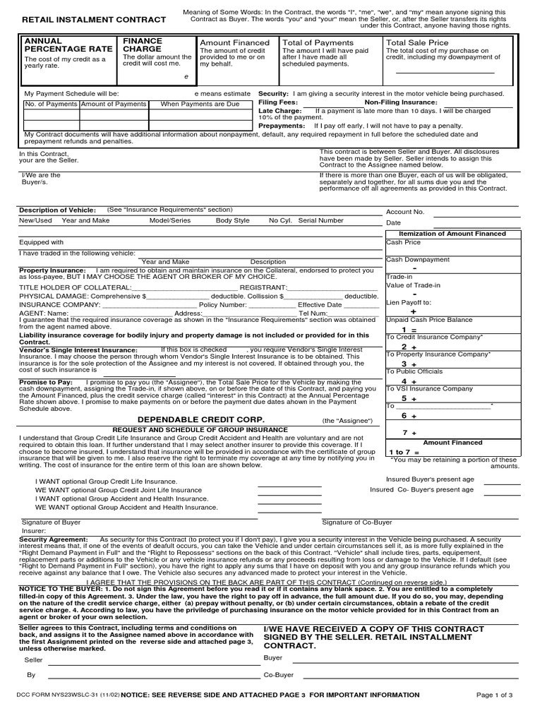 Retail Installment Annual Contract | Download Free PDF | Insurance | Credit
