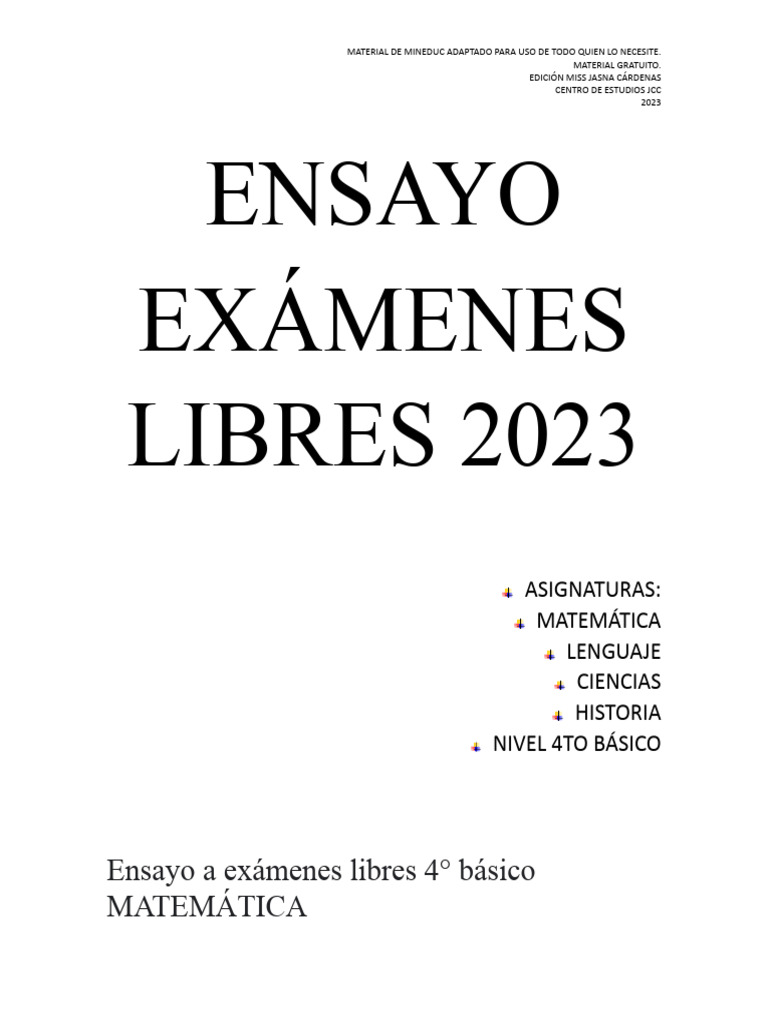 Ensayos 4to Basico Exámenes Libres 2023 | PDF | Herida | Chile