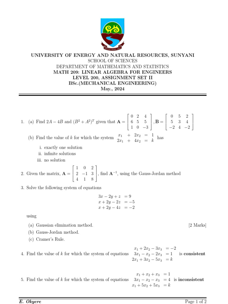 Assignment Mech Engineering | PDF | System Of Linear Equations | Numerical Analysis