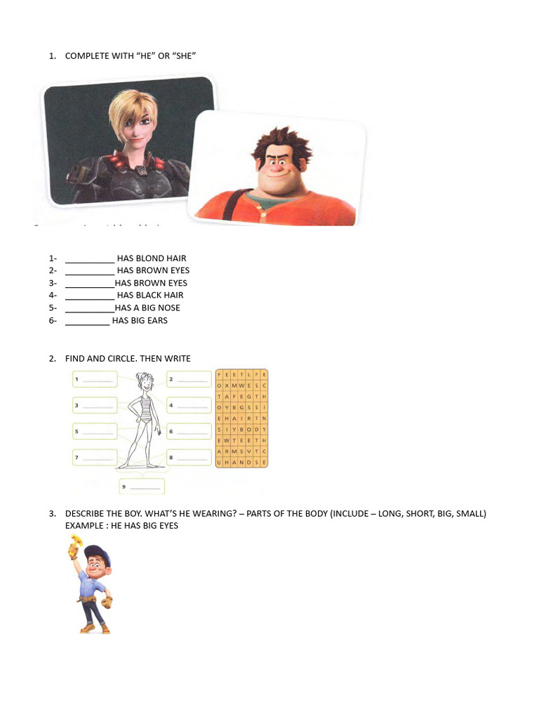 Body Parts Class Activity Pdf