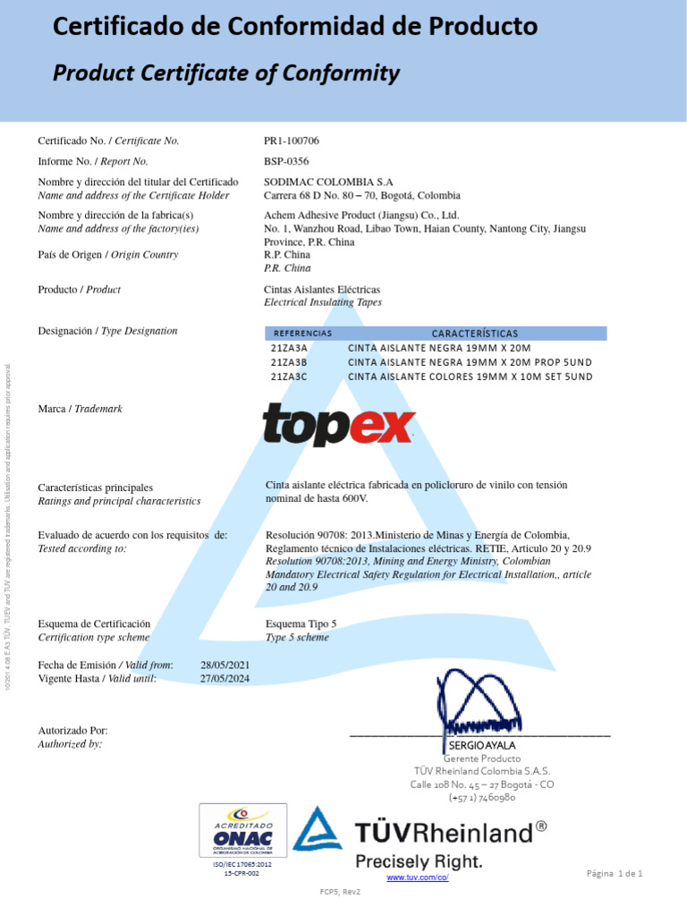 Product Certificate of Conformity | PDF