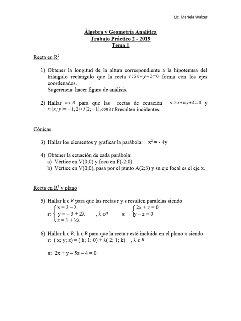 Ejercicios para El TP2 - 2019 | PDF | Línea (geometría) | Geometría analítica
