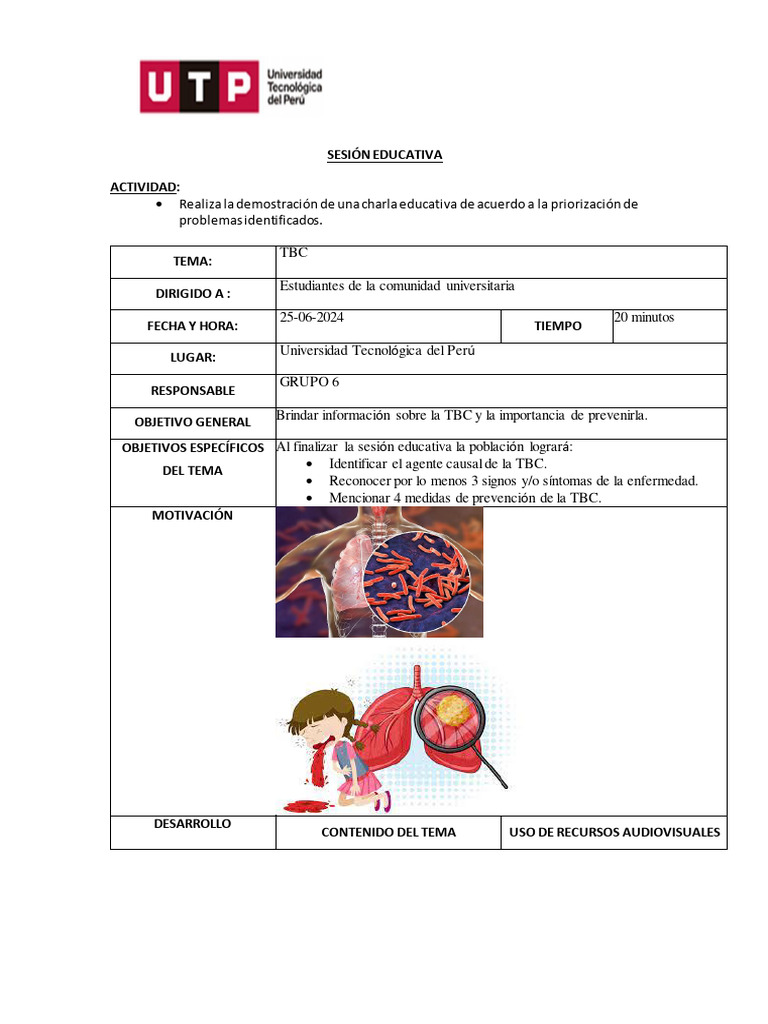 S10. S1.material Complementario-Plan de Sesión Educativa-Ejemplo | PDF | Tuberculosis | Inmunología