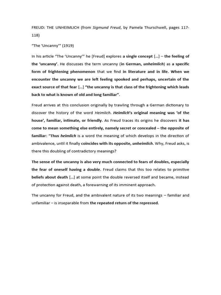 Freud's Concept of the Uncanny Explained | PDF