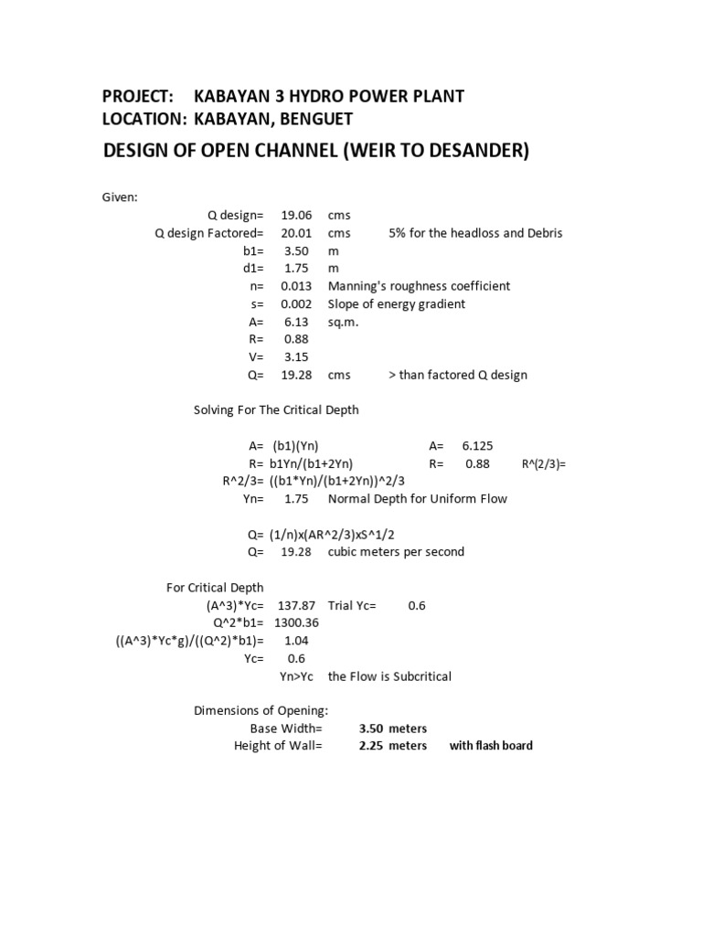 Kabayan 3 Open Channel Design | PDF