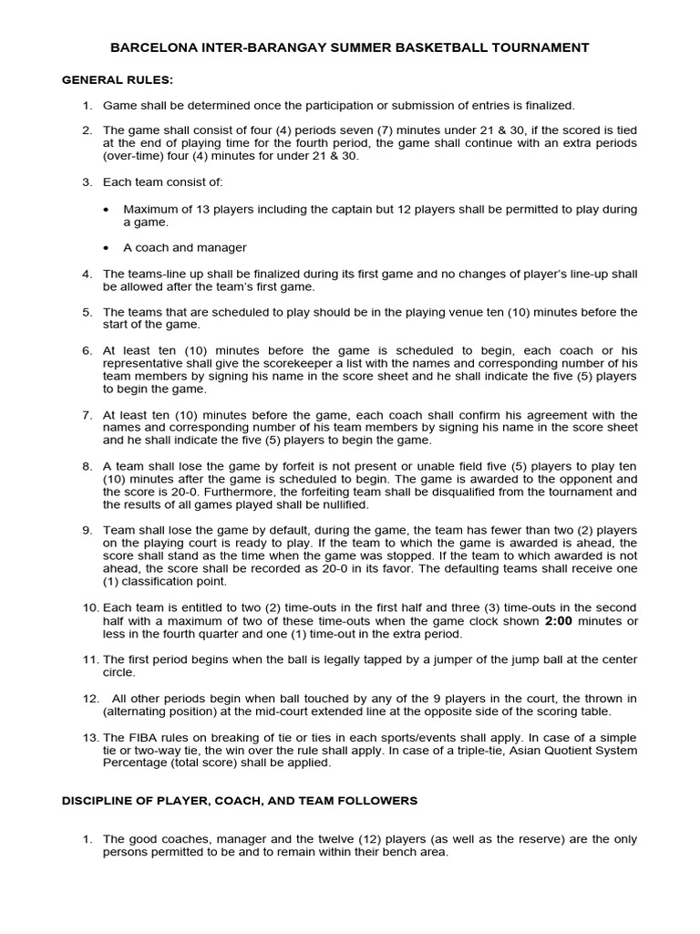 Barcelona Basketball Tournament 2024 General Rules | PDF | Sports ...