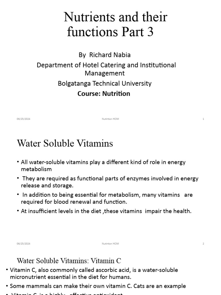Nutrients and Their Functions Part 3 | PDF | Vitamin B12 | Vitamin C