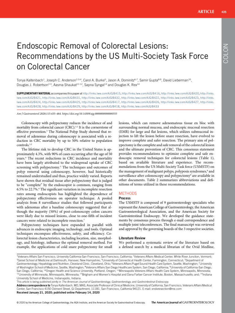 27 Endoscopic Removal Of Colorectal Lesions U S Multi Society Task