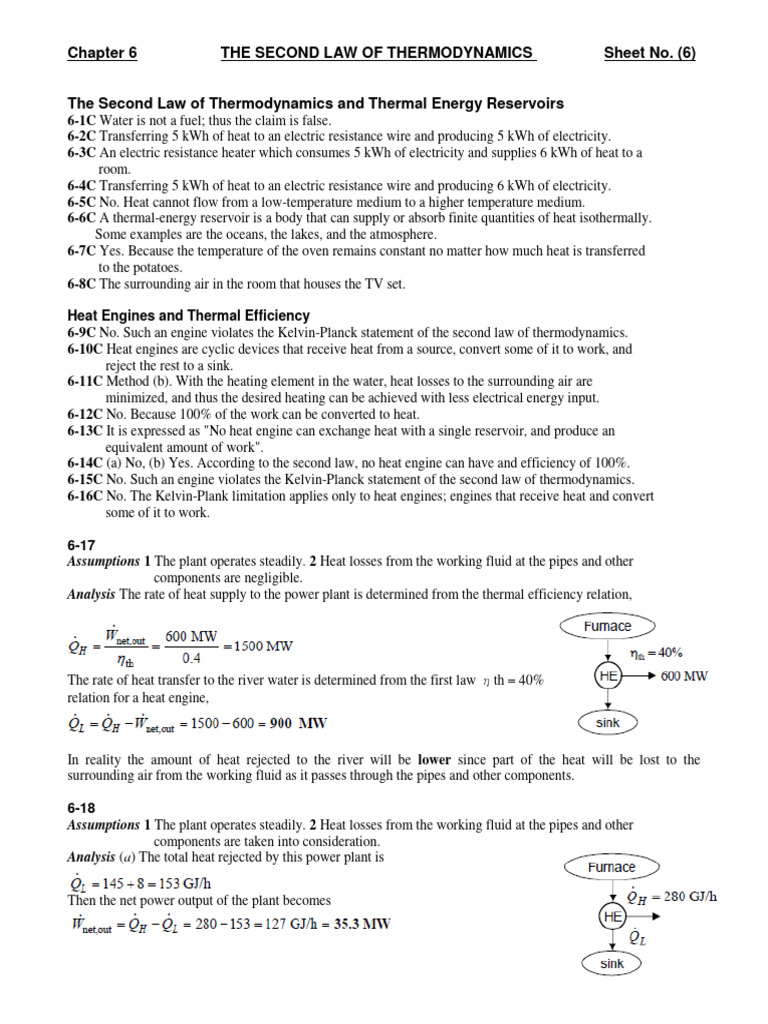 CH6 2nd Law of Thermo Solution | PDF | Heat | Heat Pump