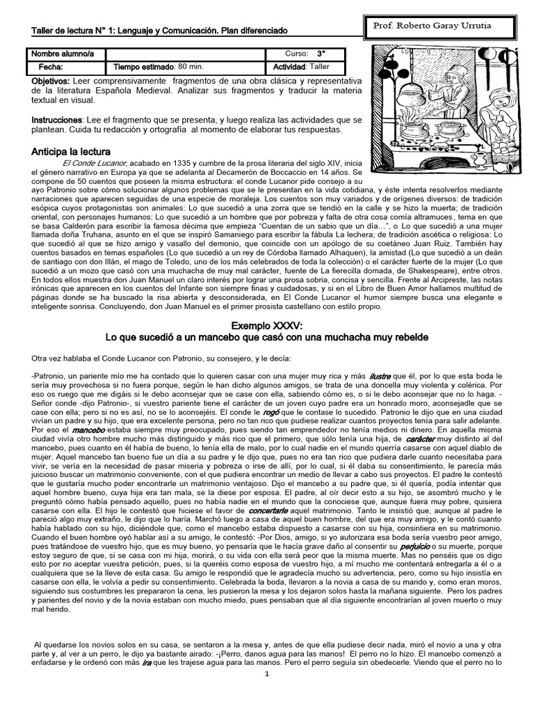 Comprensión lectora Conde Lucanor | PDF | Cómics