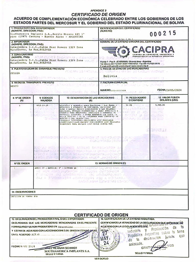 Certificado de Origen | PDF