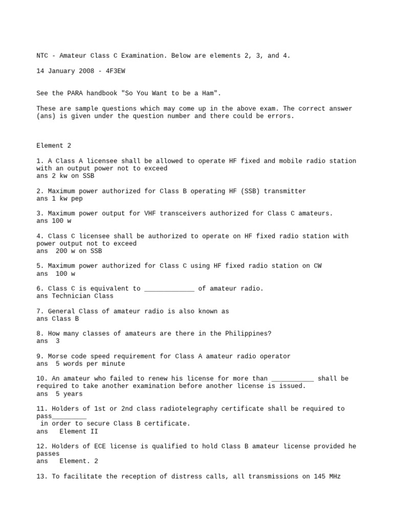 NTC Class C Exam Reviewer Elements 2-4 | PDF | Series And Parallel Circuits | Amateur Radio