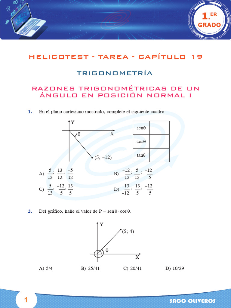 4_Trigo_1°_Cap19_Preg_Tarea_22 | Descargar gratis PDF | Trigonometría | Geometría Elemental