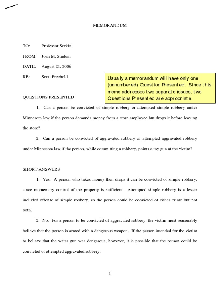 Sample Memo 1 | PDF | Robbery | Crime & Violence