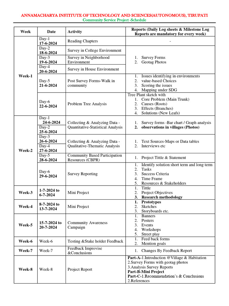 Community Service Project Schedule | PDF