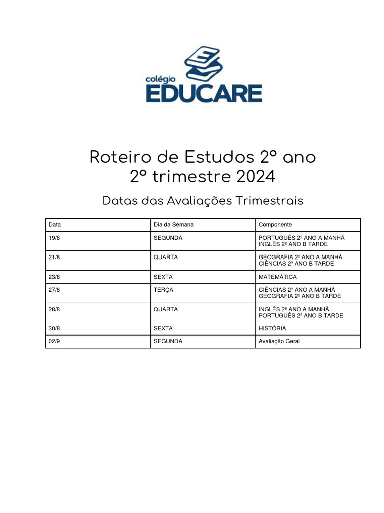 2 TRI Roteiro de Estudos 2 Ano | PDF | Ginástica | Tempo