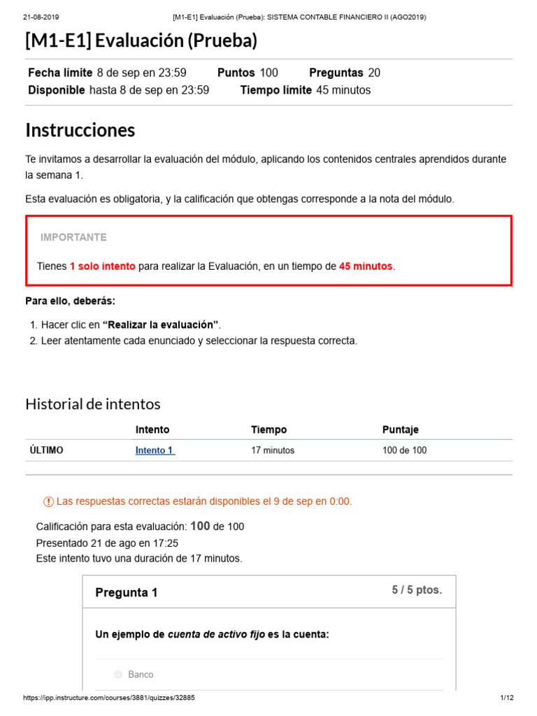 M1 E1 Evaluaci N Prueba SISTEMA CONTABLE FINANCIERO II JESUS PARRA PDF | PDF | Contabilidad | Dinero