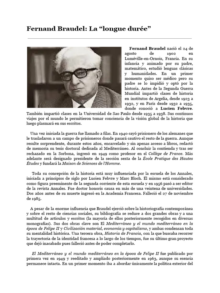 Fernand Braudel - La "Longue Durée" | Descargar gratis PDF | Educación ...