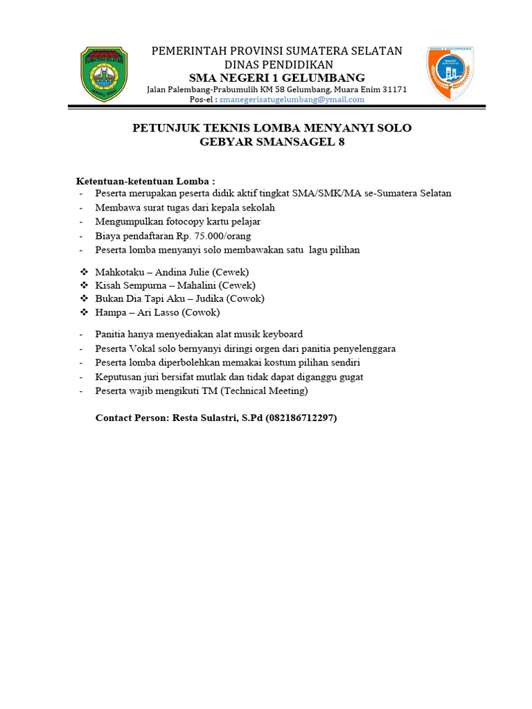 Petunjuk Teknis Lomba Menyanyi Solo | PDF