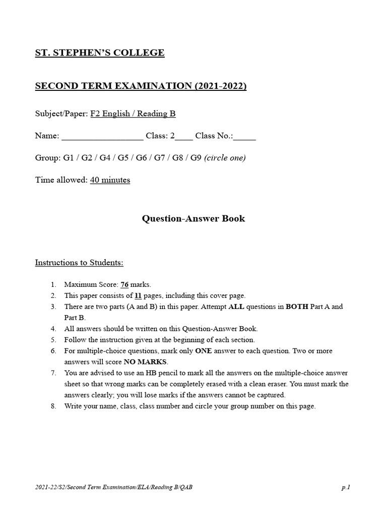 2021-22 S2 T2 Reading B_QAB (2nd Draft) | Download Free PDF | Cost Of ...