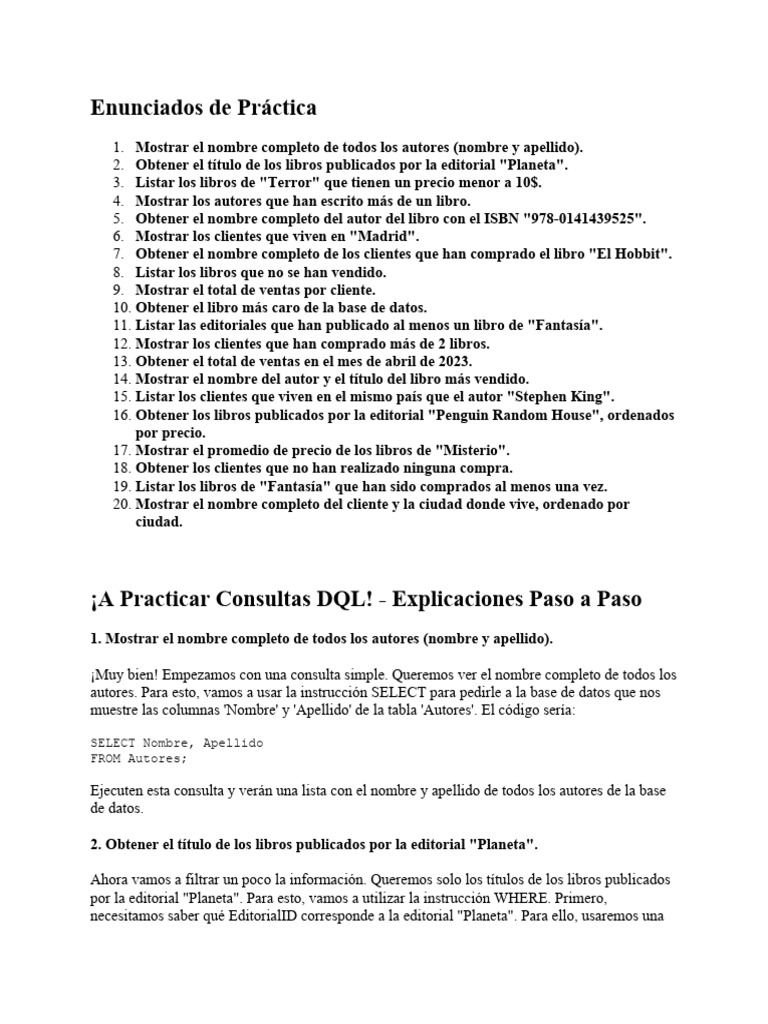 Enunciados de Práctica | PDF | Bases de datos | Recuperación de información