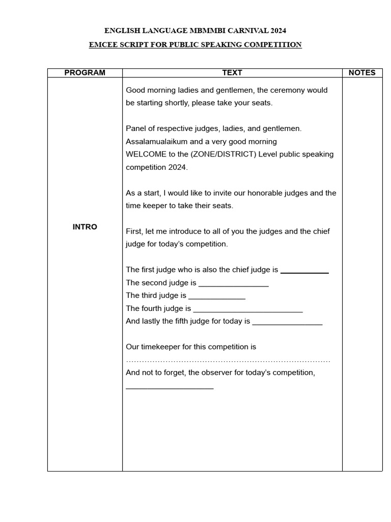 MC Script Public Speaking | PDF