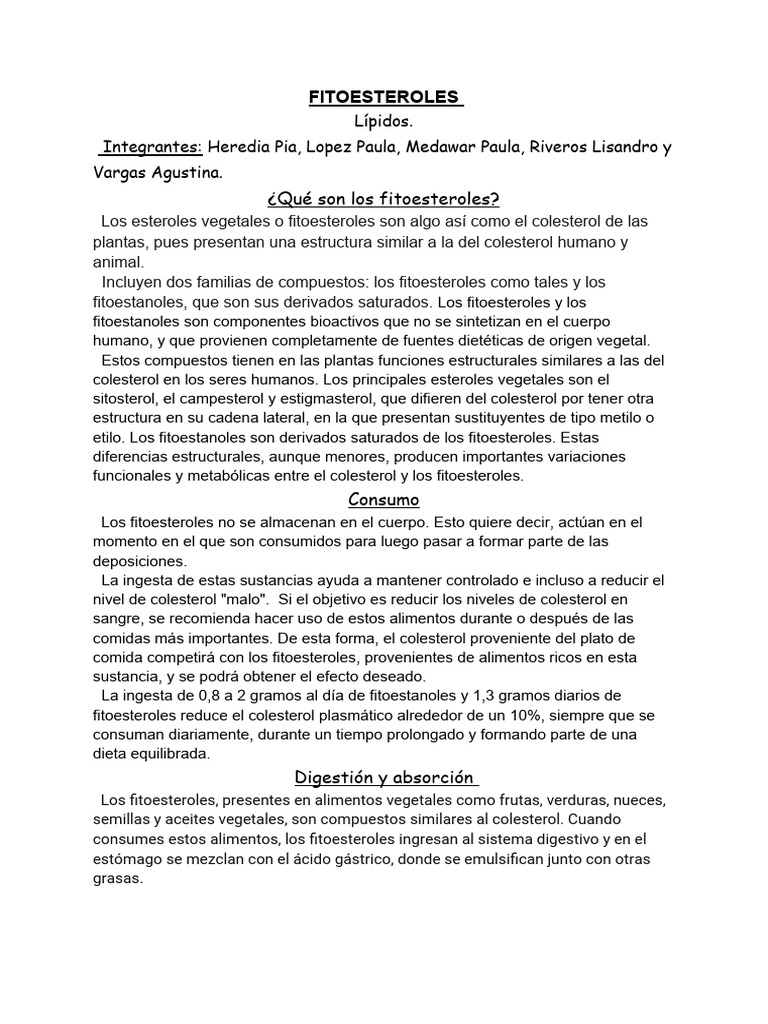 Fitoesteroles | PDF | Digestión | Bilis