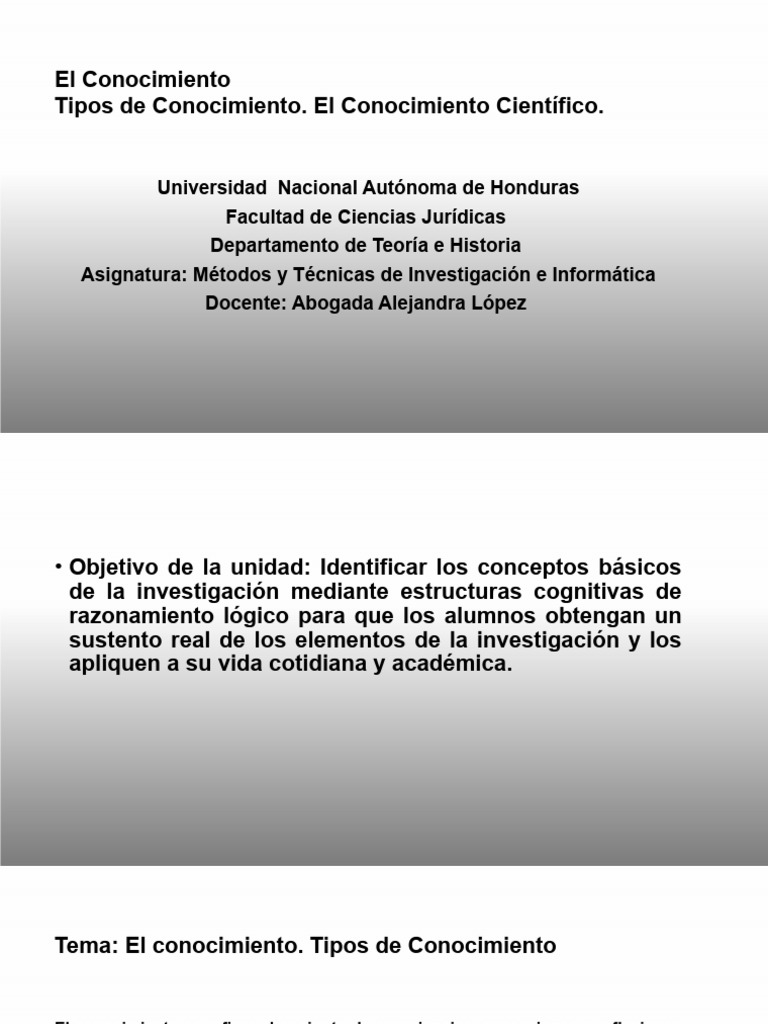 Tipos de Conocimiento. El Conocimiento Cientifico. Caractertísticas | PDF | Conocimiento | Realidad